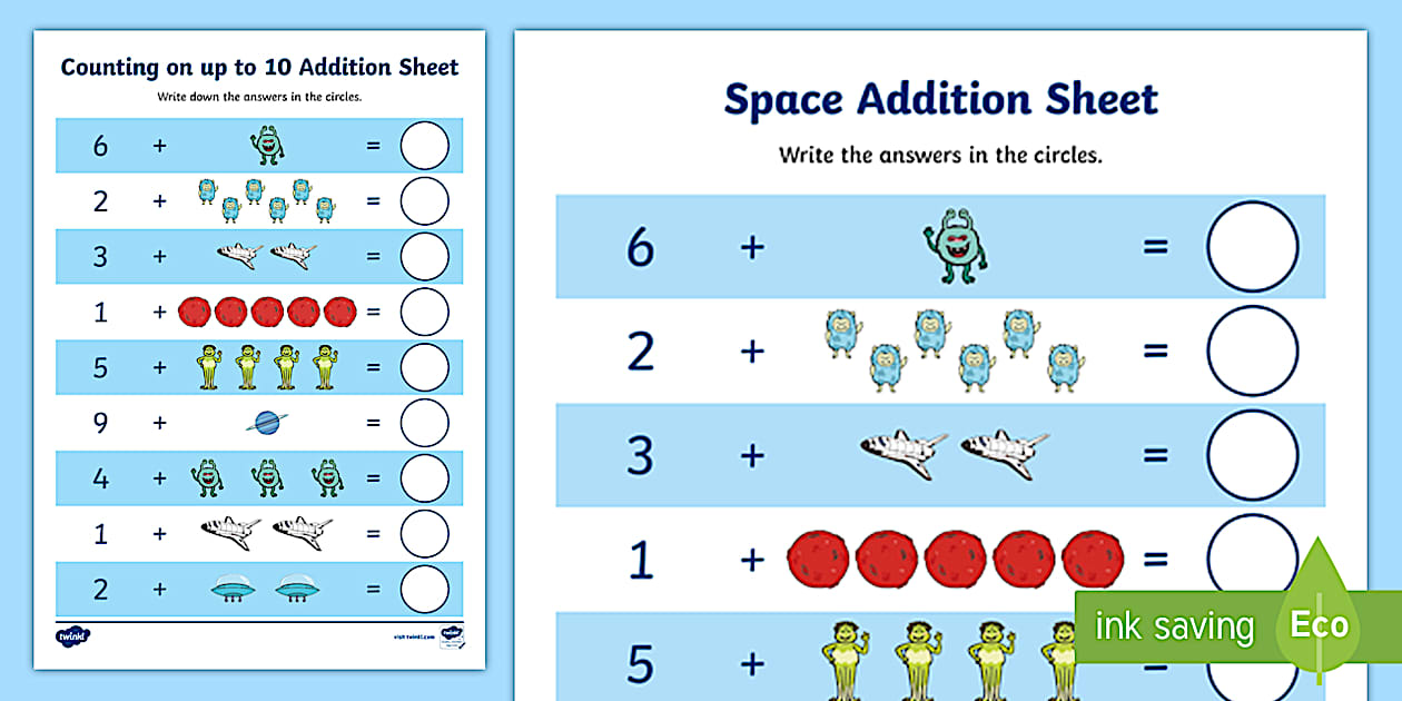 Black and White Space Themed Counting on up to 10 Worksheet