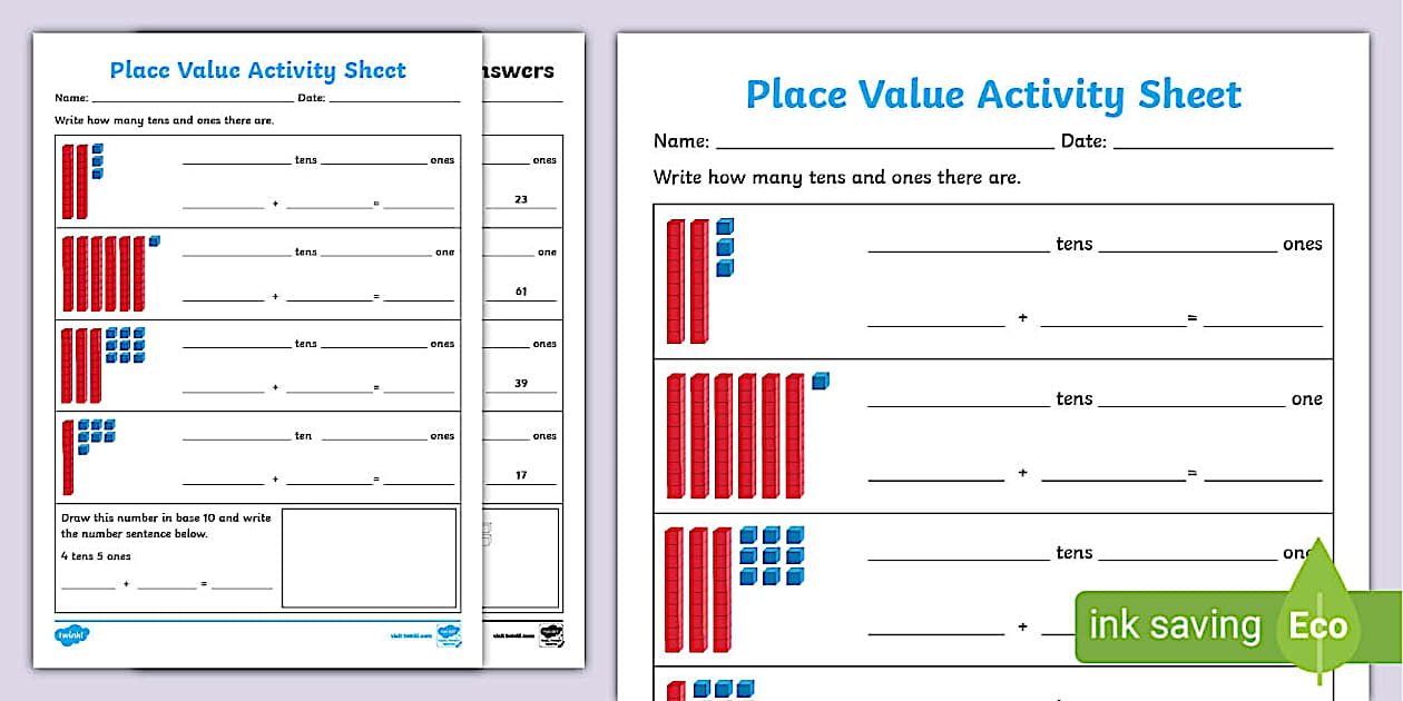 Editable KS1 Maths Place Value Activity Sheet (teacher made)