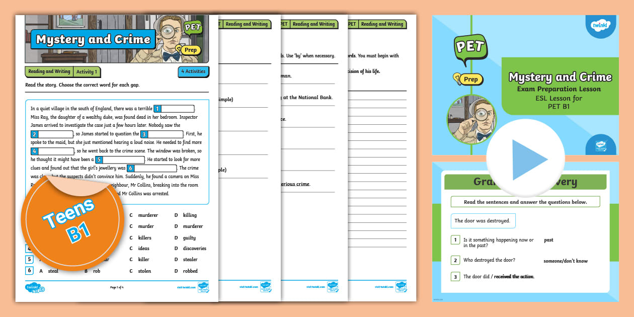 B1 PET Prep Lesson - Mystery and Crime with Twinkl