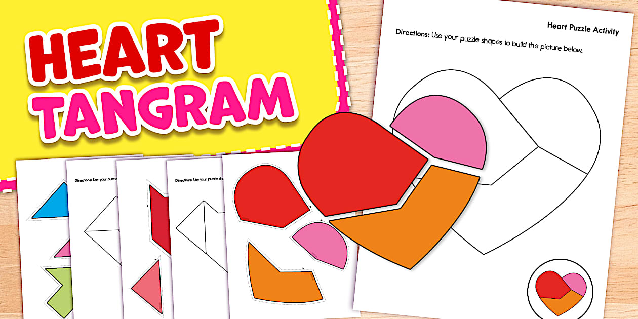 Heart Tangram Puzzles (teacher made) - Twinkl