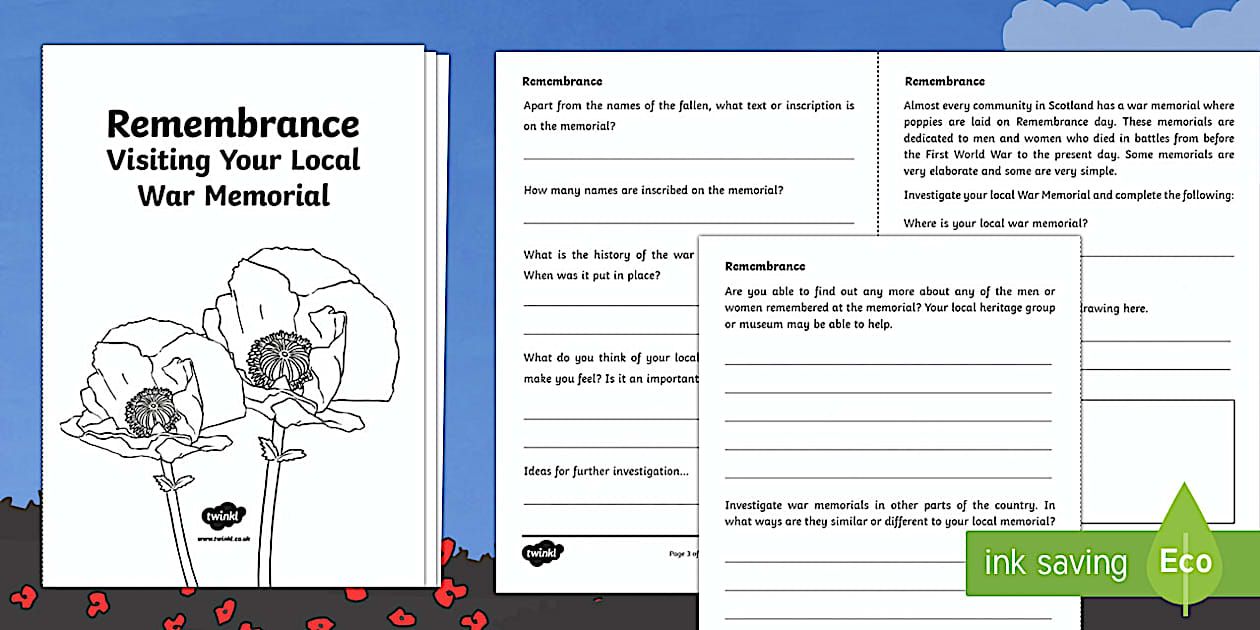 Editable Remembrance Visiting Your Local War Memorial Worksheet