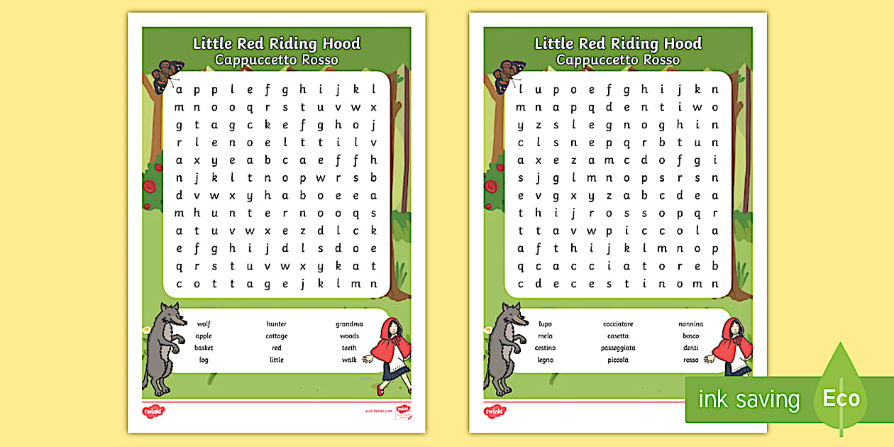 Little Red Riding Hood Word Search English/Italian - Twinkl