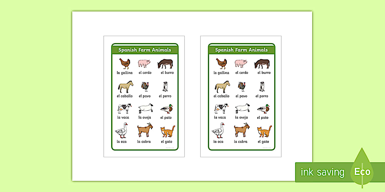 Farm Animals Word Mat Spanish (profesor hizo) - Twinkl