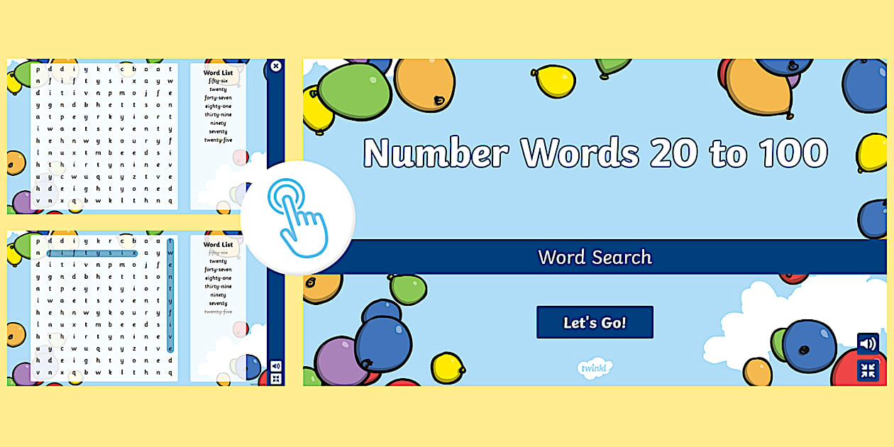 Number Words 20 to 100 Interactive Word Search - Twinkl