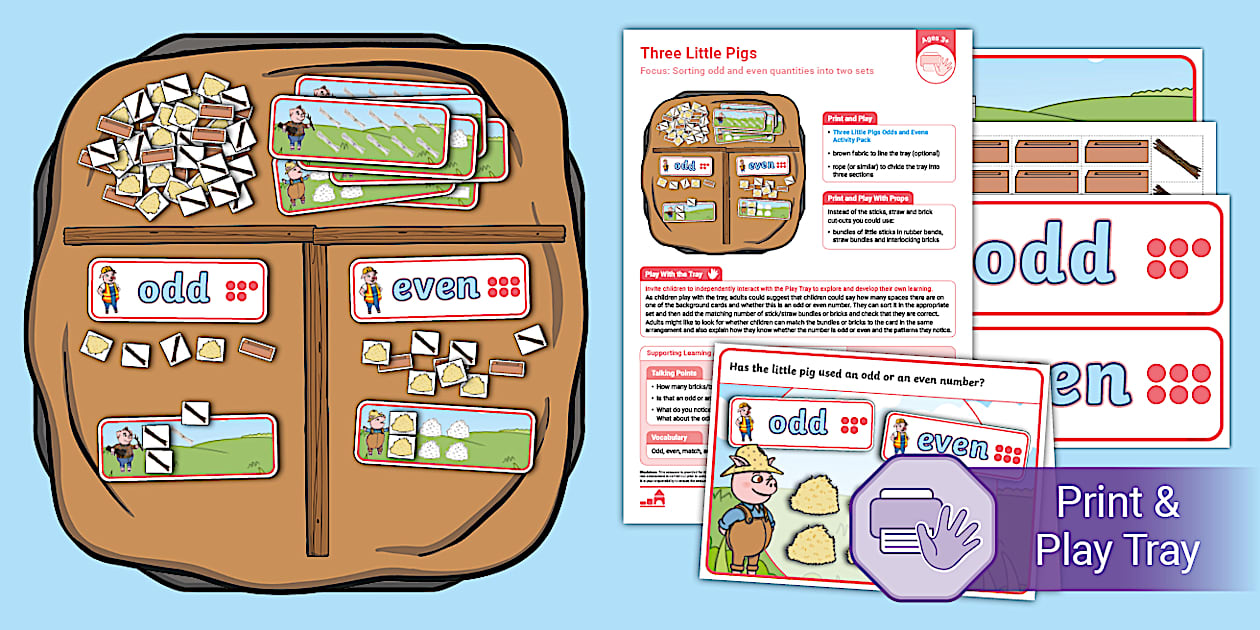 Three Little Pigs Odds & Evens Large Activity Tray | Twinkl