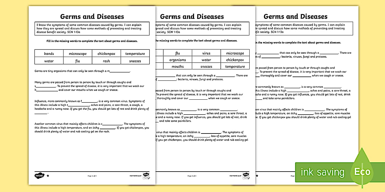 Editable Germs and Diseases Cloze Passage Differentiated Worksheet
