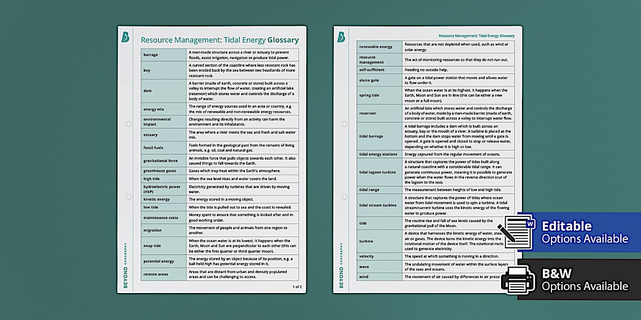 Resource Management Tidal Energy Glossary (teacher made)