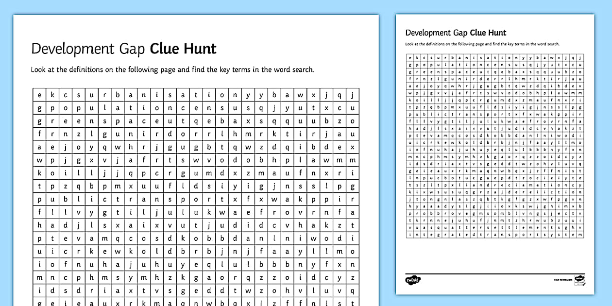 Development Gap Clue Hunt Worksheet / Worksheet - Twinkl