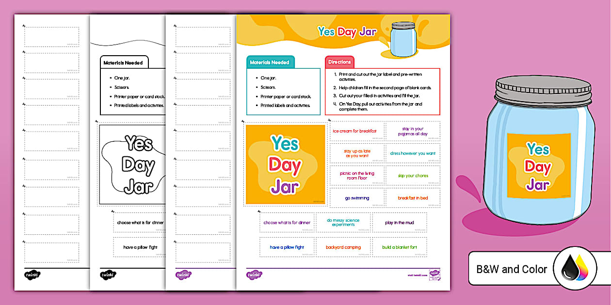 Yes Day Jar Worksheet for K-2nd Grade (teacher made)