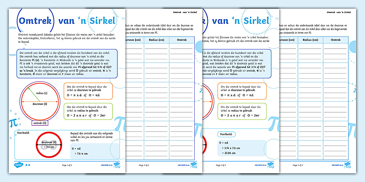 Aktiwiteit om die omtrek van 'n sirkel te bereken