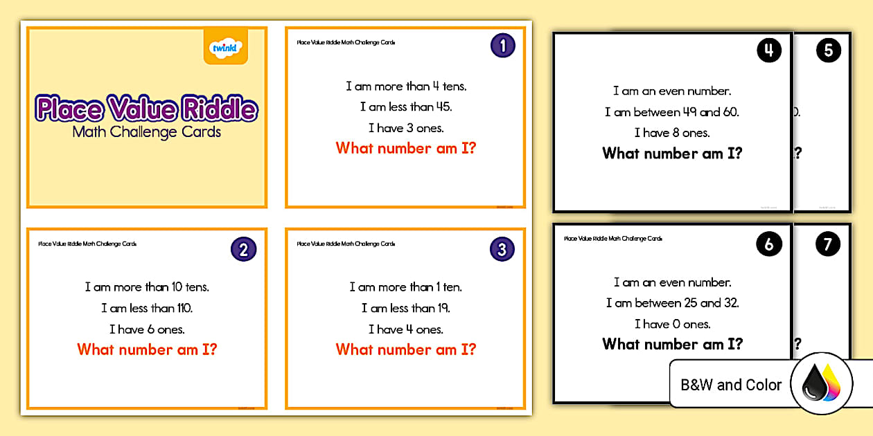 First Grade Place Value Riddle Math Challenge Cards - Twinkl