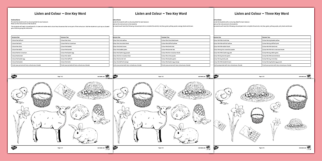 Older Learners: Easter Listen and Colour Key Words Activity