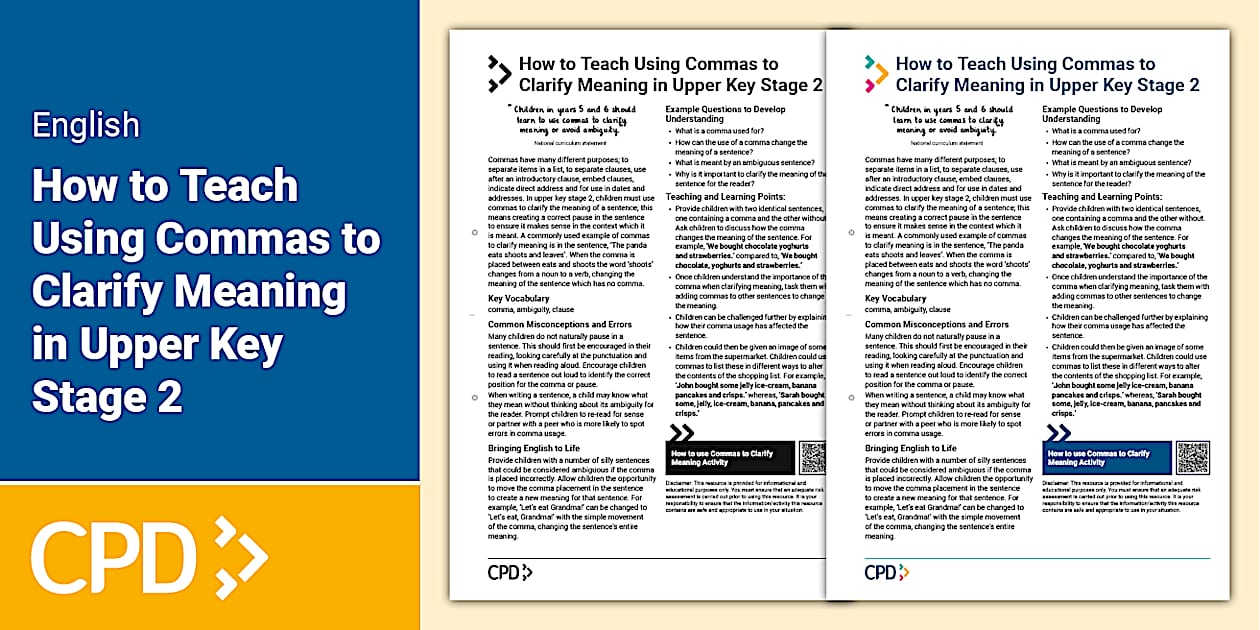 How to Teach Using Commas to Clarify Meaning in Upper Key Stage 2