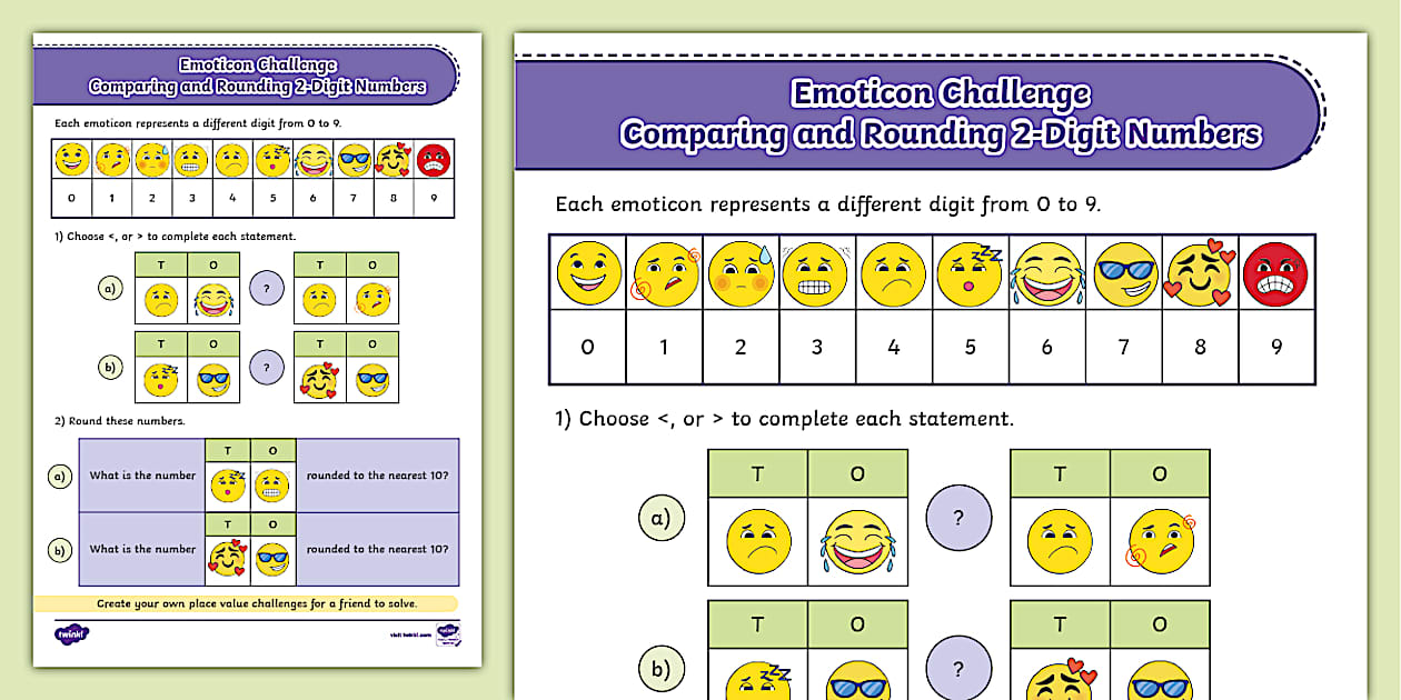 👉 Emoticon Challenge Comparing and Rounding 2 Digit Numbers