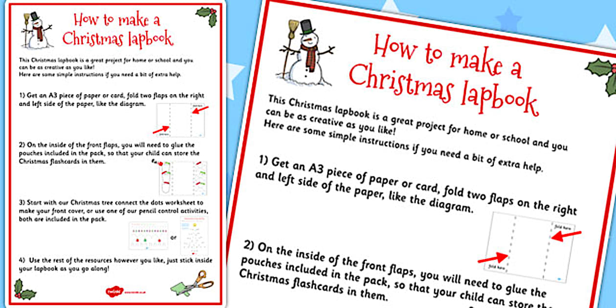 Black and White Christmas Lapbook Instructions Sheet