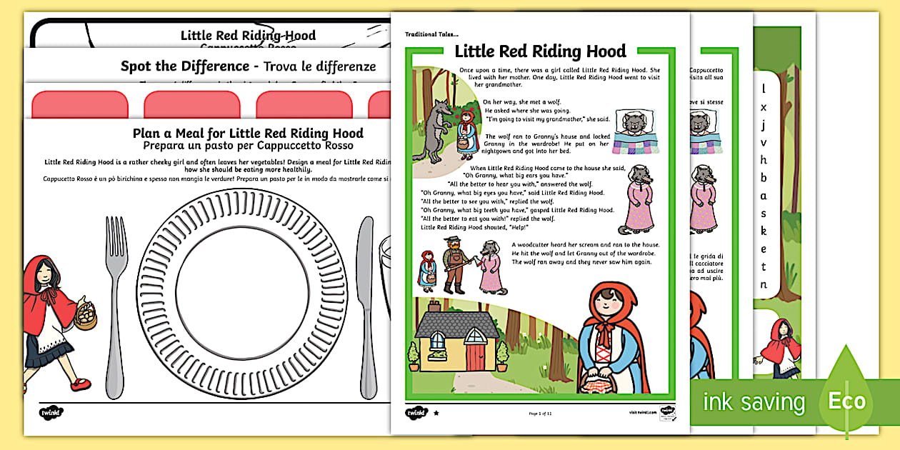 Red Riding Hood Activity Pack - Italian / English - Twinkl