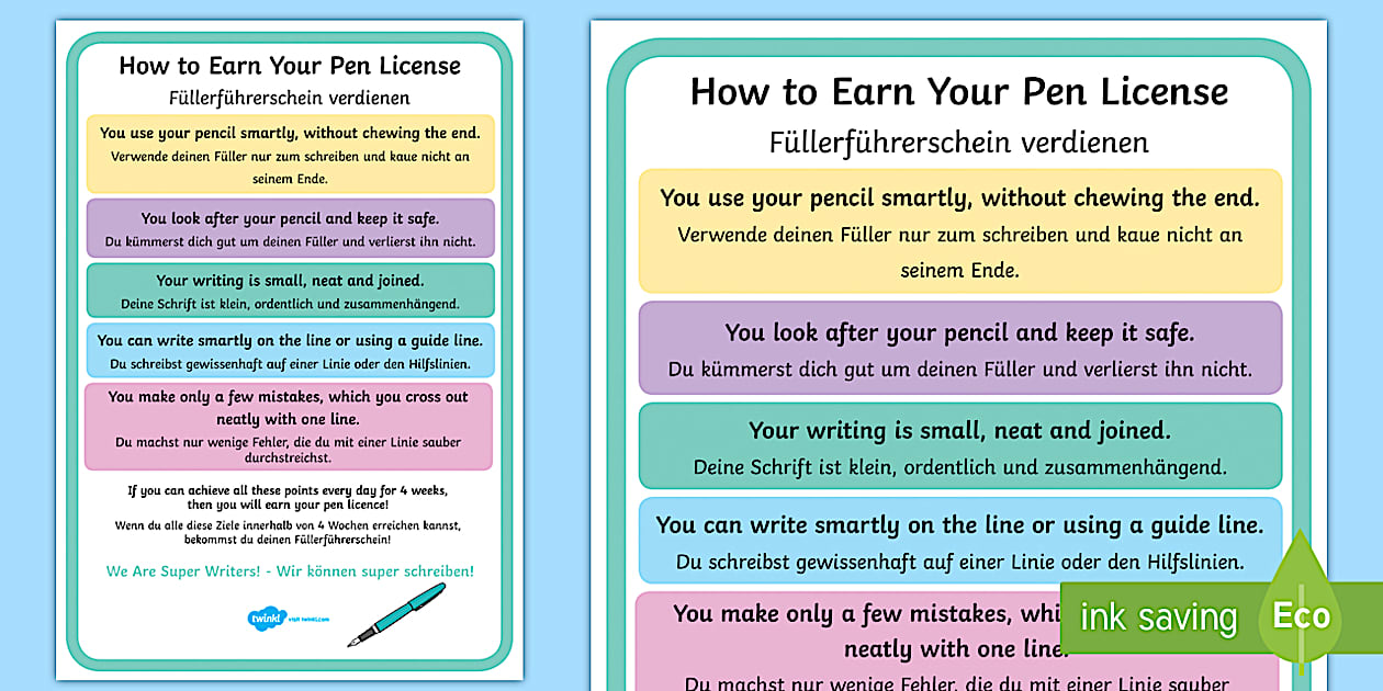 How to Earn Your Pen Licence Display Poster English/German - EAL ...