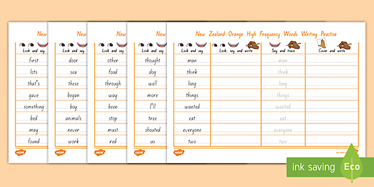 New Zealand Orange Sight Words Writing Practice - Twinkl