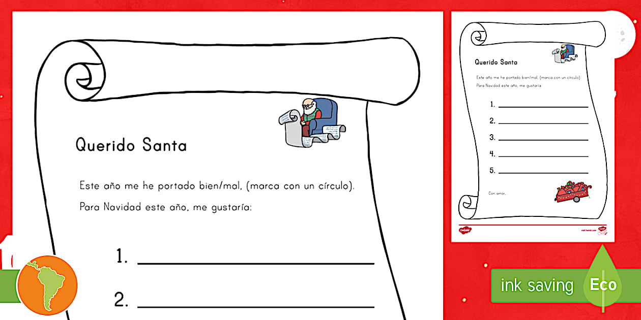 Imprimir Carta Para Santa - Actividad Navideña Para Niños