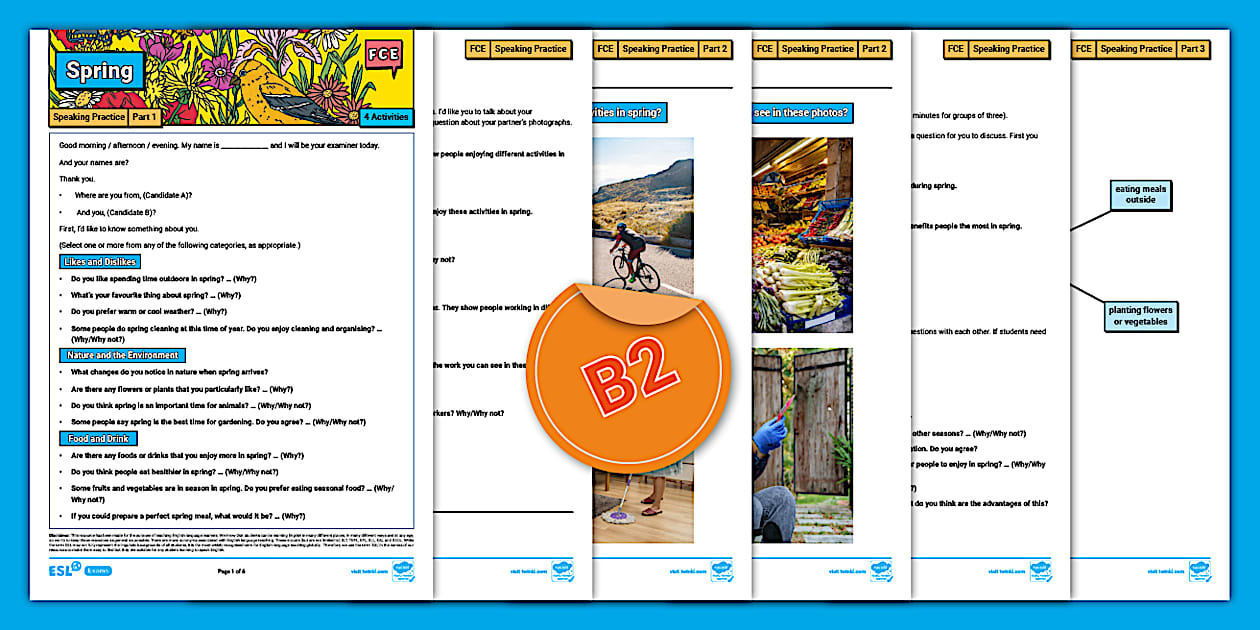 Twinkl's B2 First (FCE) - Speaking Pack (Spring) - Twinkl