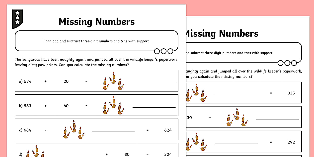 Adding and Subtracting Three-Digit Numbers and Tens Missing Numbers and