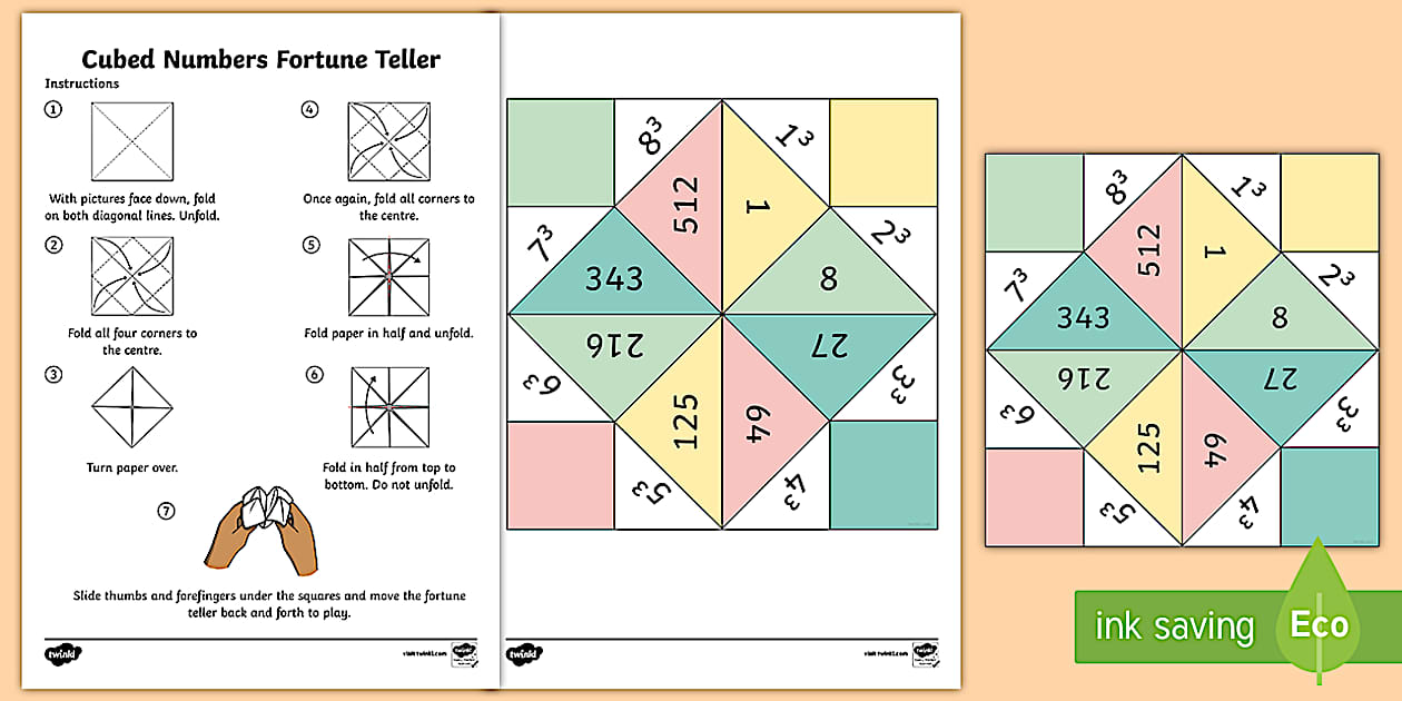 Cube Numbers Game | Fortune Teller Sheet | Maths Activity