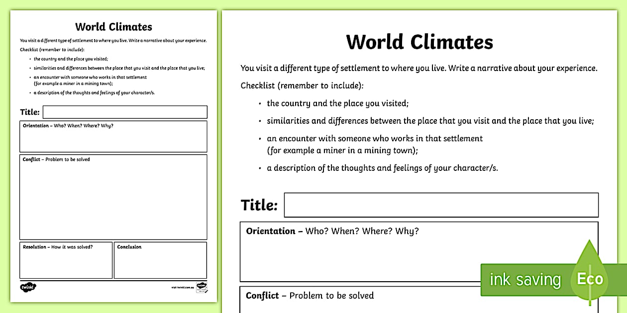 World Climates Narrative Writing Template (teacher made)