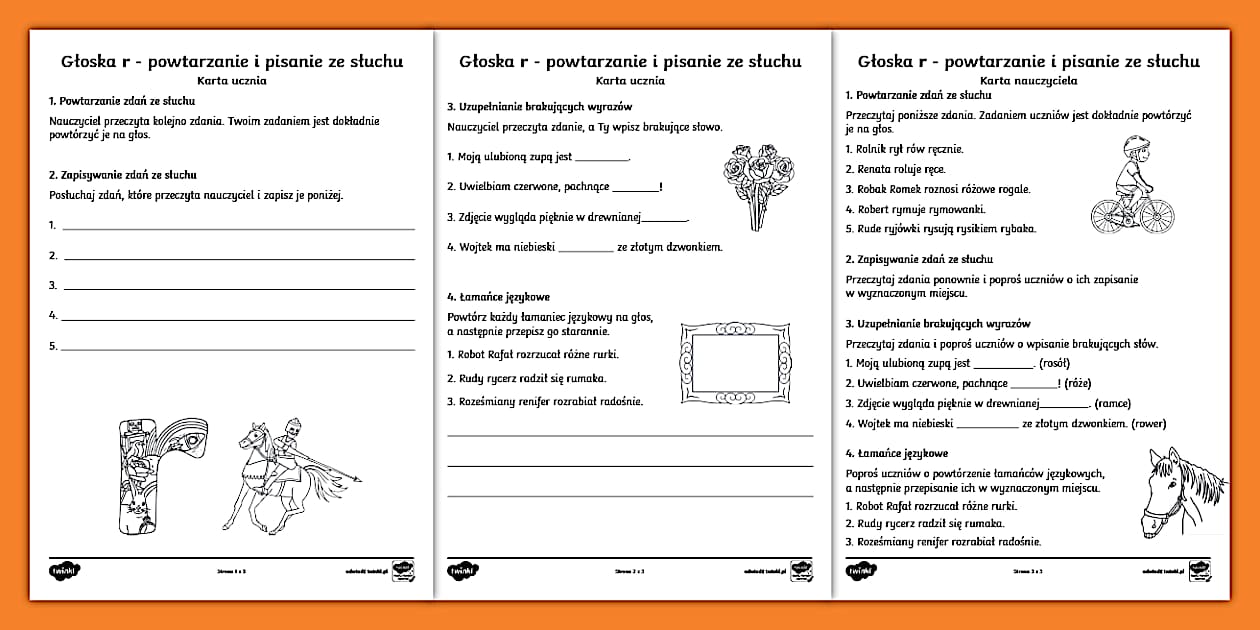 Logopedia | Głoska r | Powtarzanie i zapisywanie ze słuchu