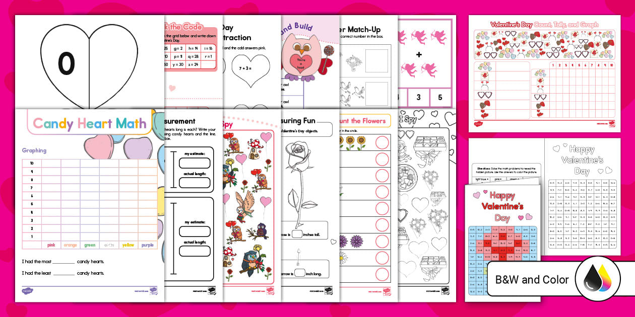 Valentine's Day Math Activity Pack for K-2nd Grade - Twinkl