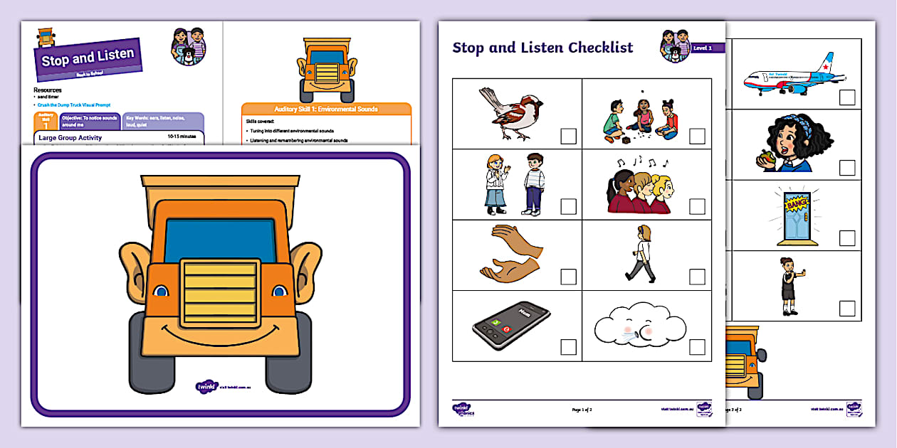 Level 1: Stop and Listen Activity: Auditory Skill 1 - Twinkl