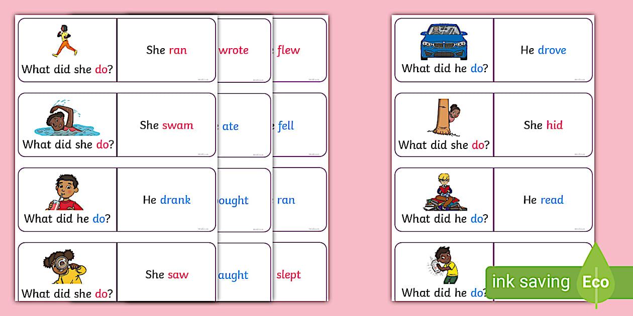 Editable Simple Past Tense Matching Cards - Twinkl