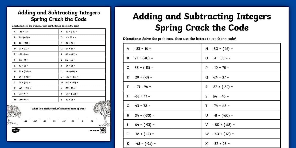 Seventh Grade Adding and Subtracting Integers Spring Crack