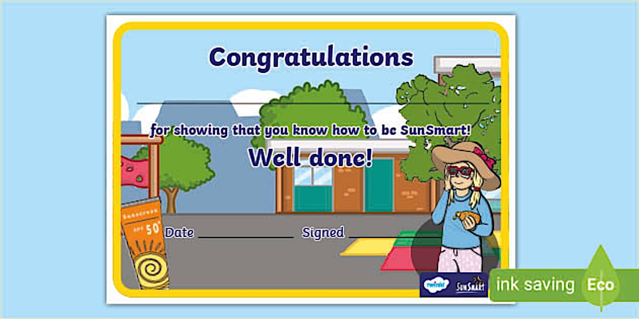 FREE! - SunSmart Certificate For Kids - Sun Safety - Australia