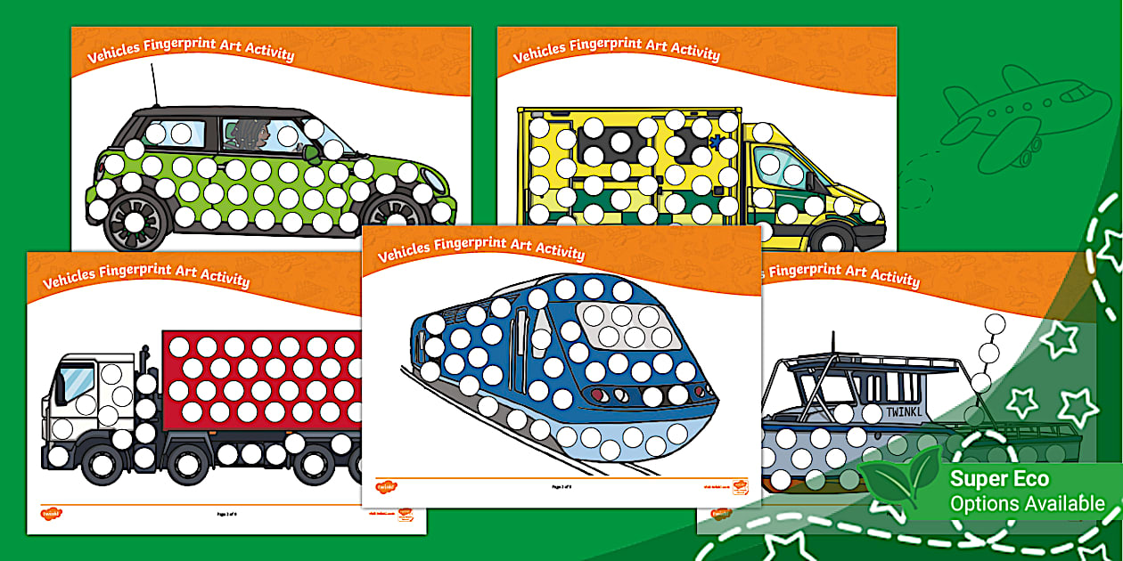 Vehicles Fingerprint Art Activity (teacher made) - Twinkl