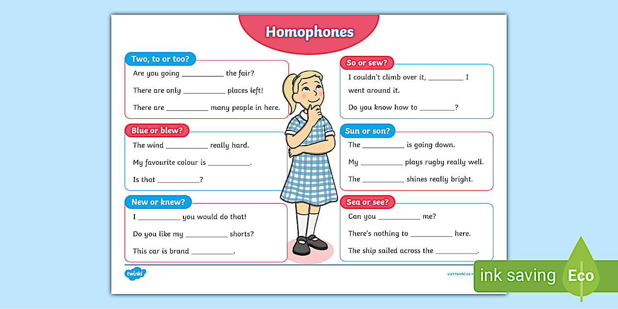 Fill in the Homophones Activity Sheet (teacher made)