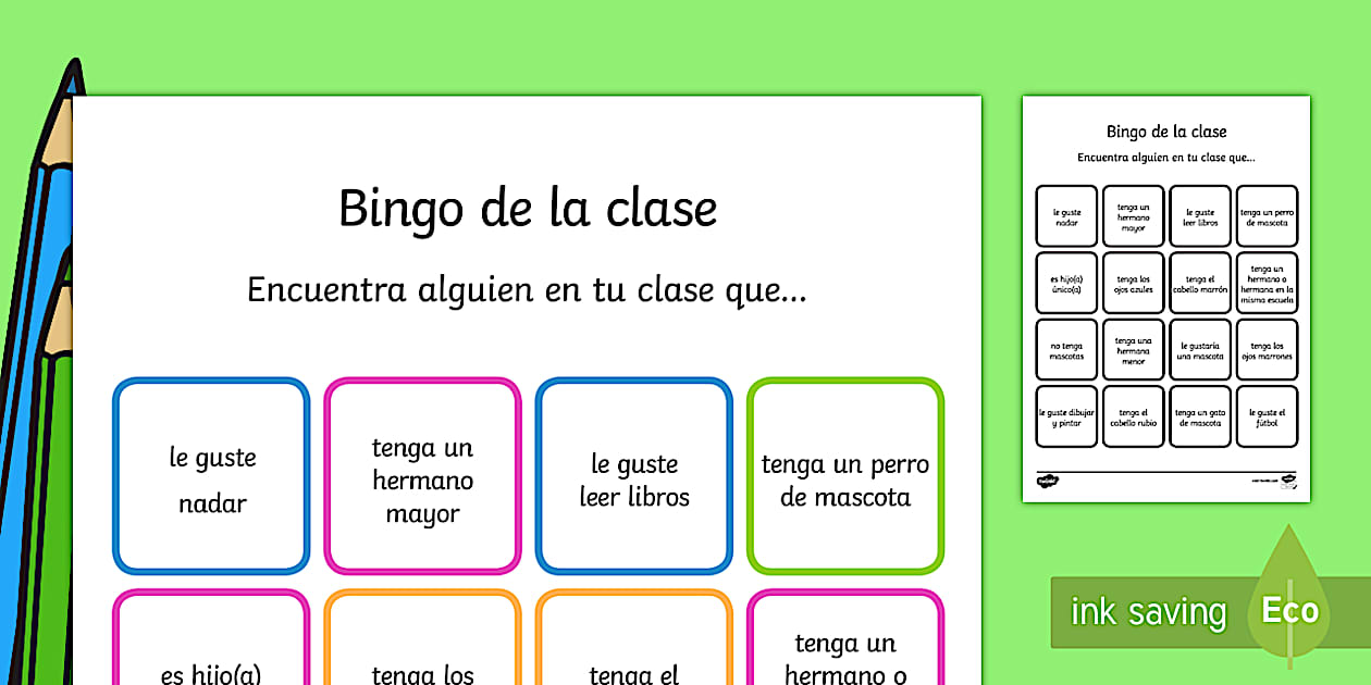 Bingo para dar la bienvenida a la clase en la transición