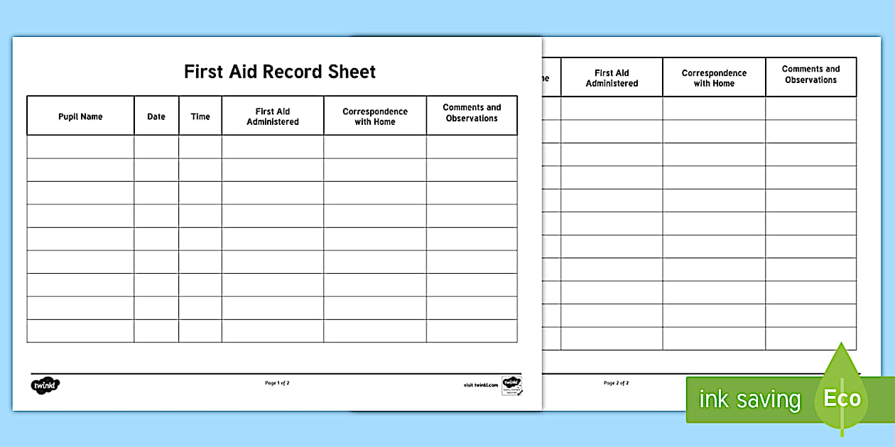 First Aid Record Checklist (teacher made) - Twinkl