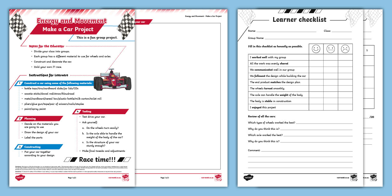 Gr 5 NS/Tech: Energy and Movement - Make a Car Project