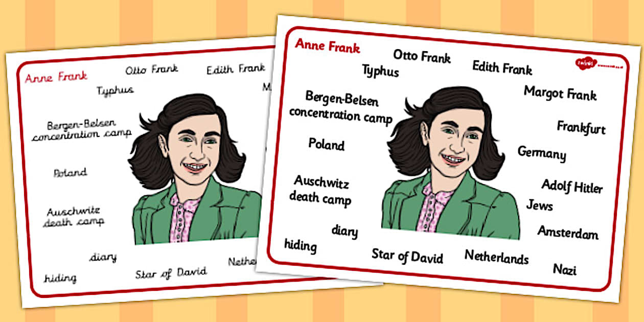 Cursive Anne Frank Word Mat (teacher made) - Twinkl