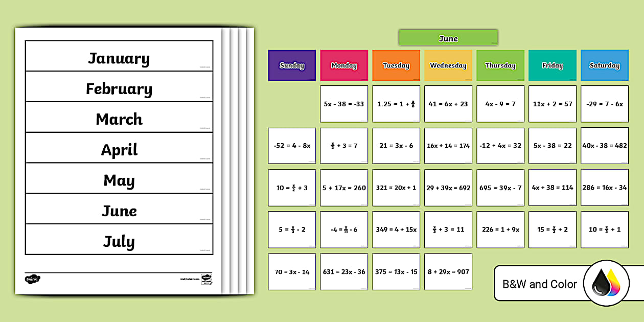 Two-Step Equations Math Classroom Calendar for 6th-8th Grade