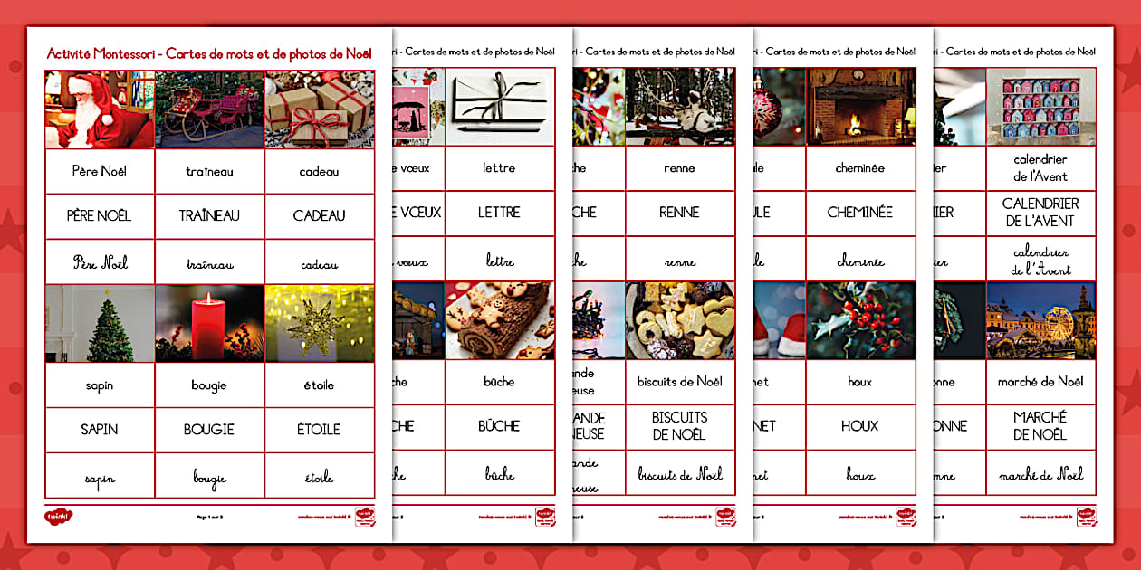 Activité Montessori - Mots et photos de Noël - Twinkl