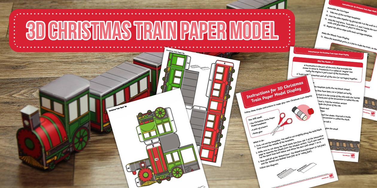 3D Christmas Train Paper Model Display