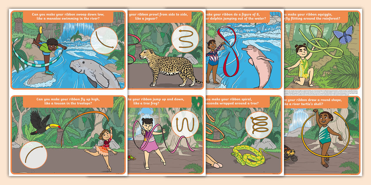 Jungle Animal Ribbon Dance Cards | Twinkl (teacher made)