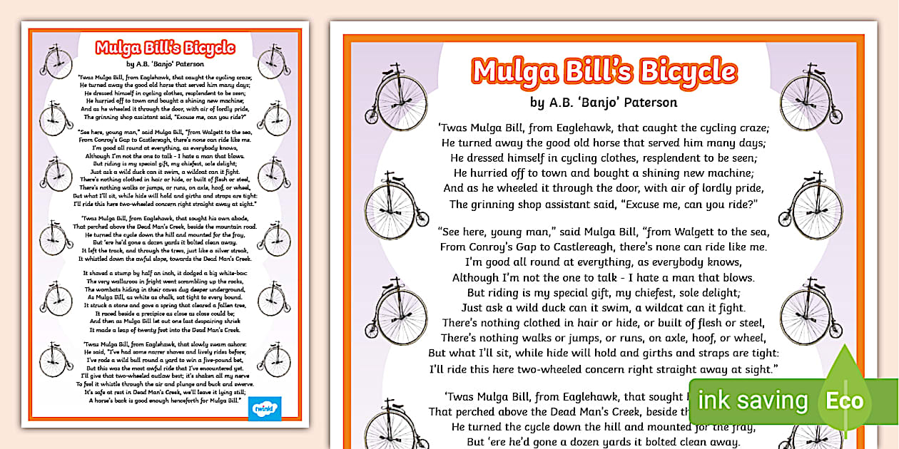 'Mulga Bill's Bicycle' Poem Poster | Year 5-6 Poetry
