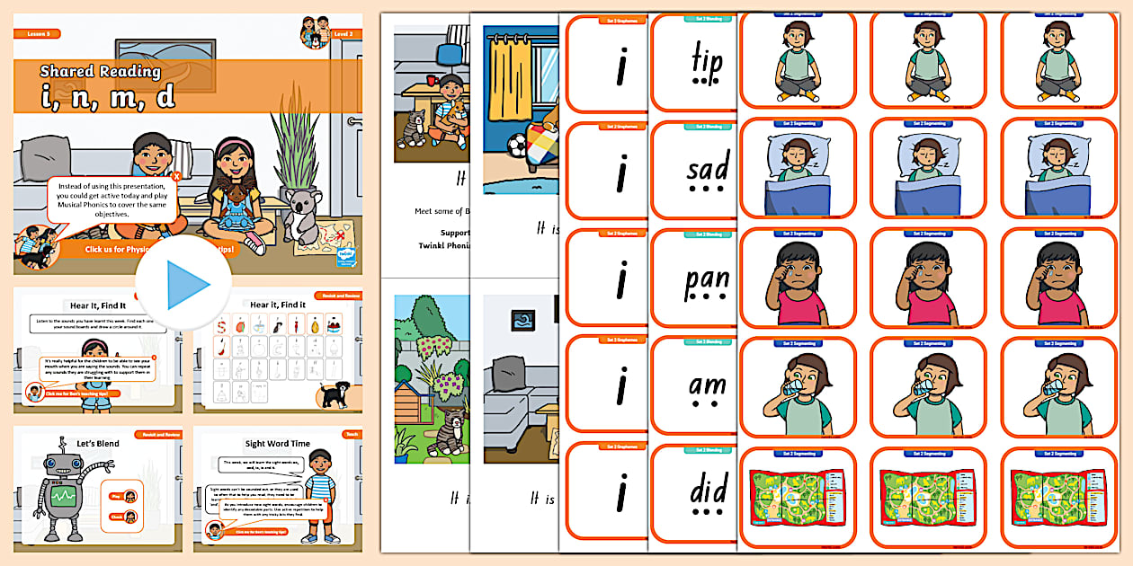 Twinkl Phonics Level 2 Week 2 'i, n, m, d' Lesson Pack (5)