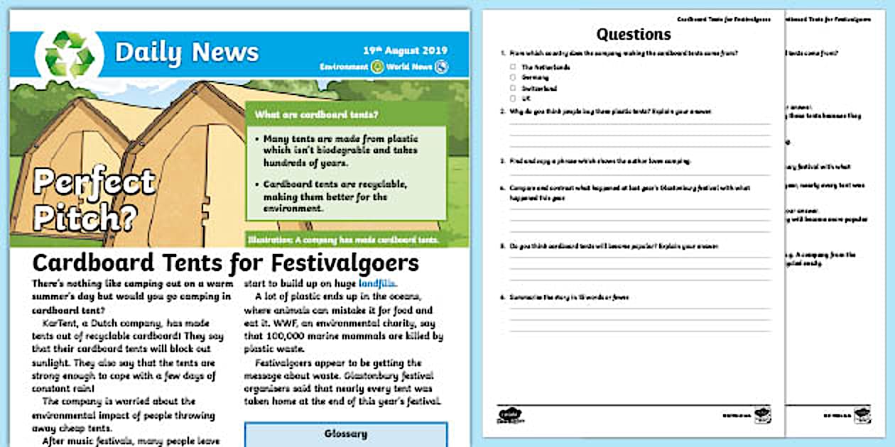 LKS2 Recyclable Tents Daily News Story (teacher made)