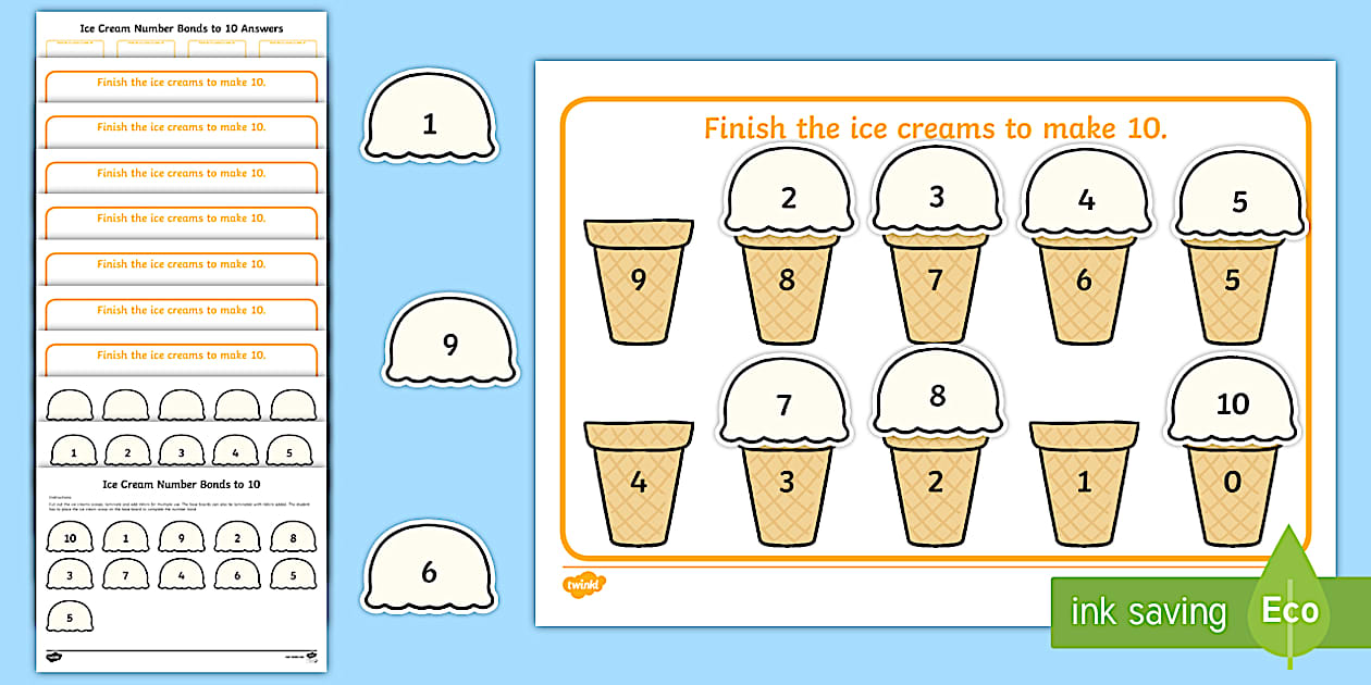 Editable Workstation Pack: Ice Cream Number Bonds of 10 Activity