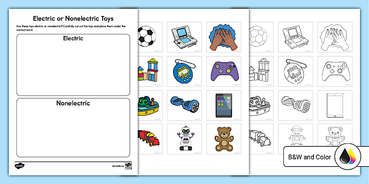 Early Childhood Electric or Nonelectric Toys Sorting Worksheet