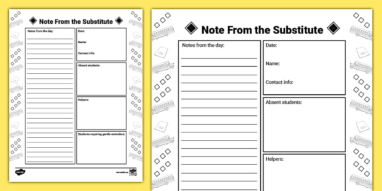 Class Review: Note From the Substitute (teacher made)