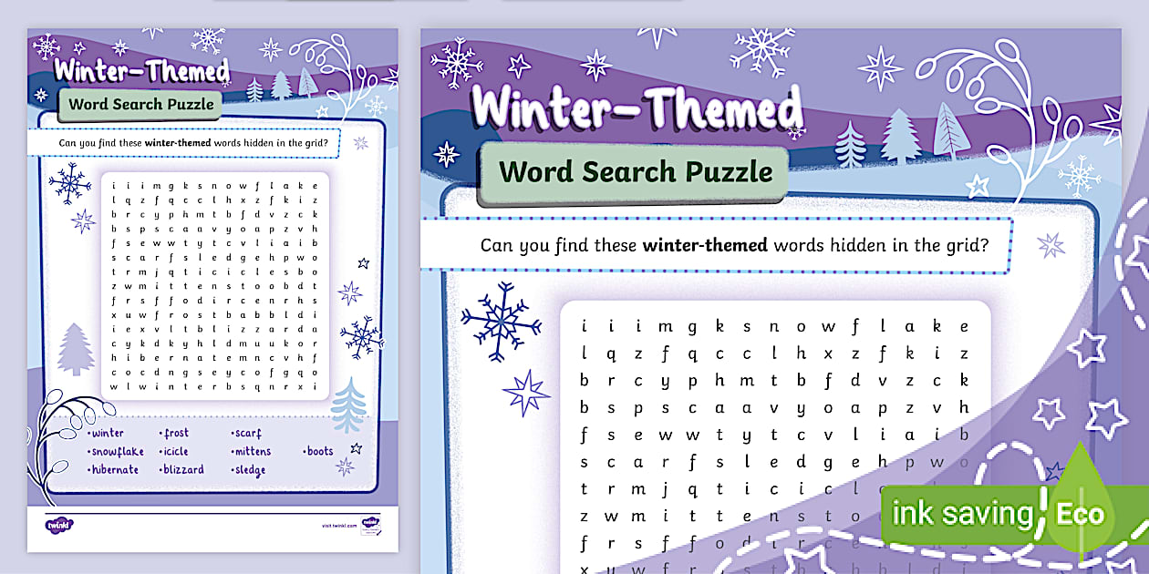 Winter-Themed Word Search Puzzle (Ages 5 - 7) (Teacher-Made)
